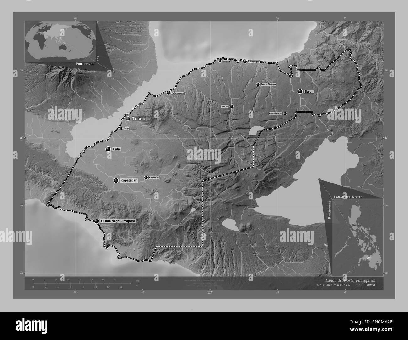 Lanao del Norte, province of Philippines. Grayscale elevation map with ...