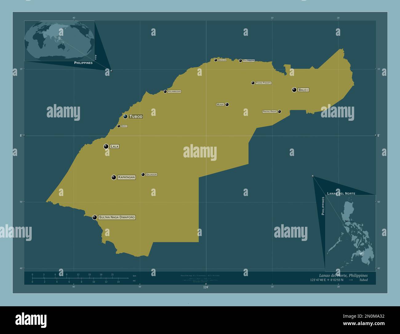 Lanao del Norte, province of Philippines. Solid color shape. Locations ...