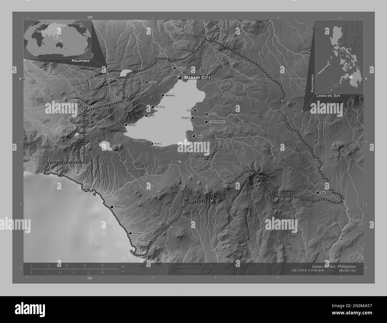 Lanao del Sur, province of Philippines. Grayscale elevation map with ...