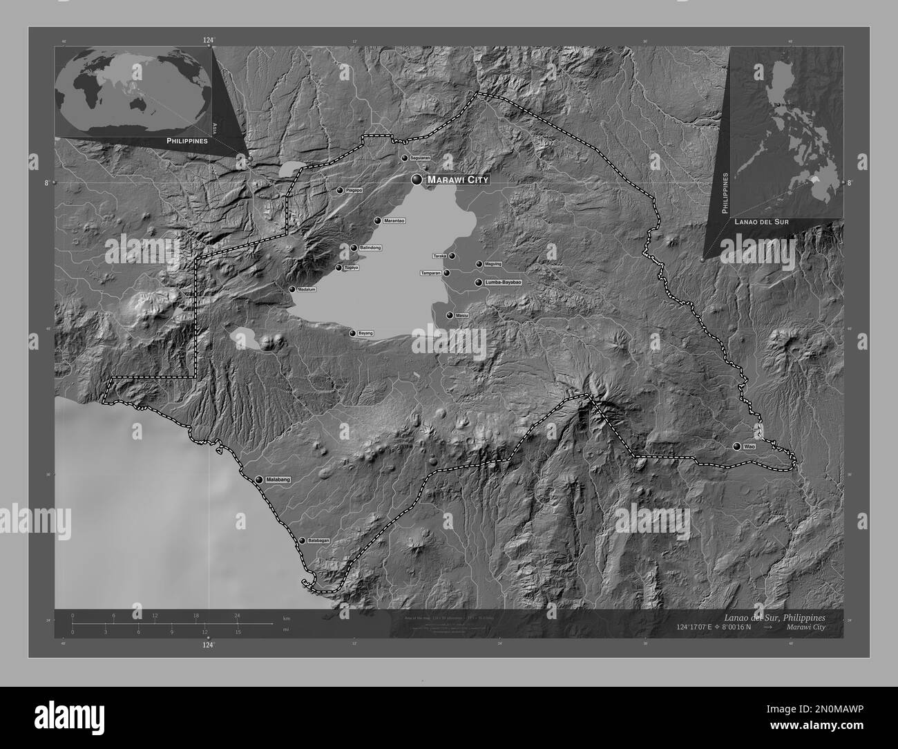 Lanao del Sur, province of Philippines. Bilevel elevation map with ...