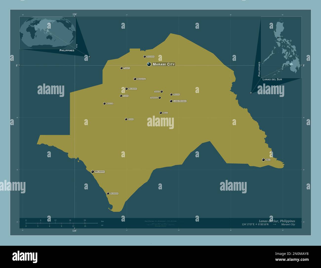 Lanao del Sur, province of Philippines. Solid color shape. Locations ...