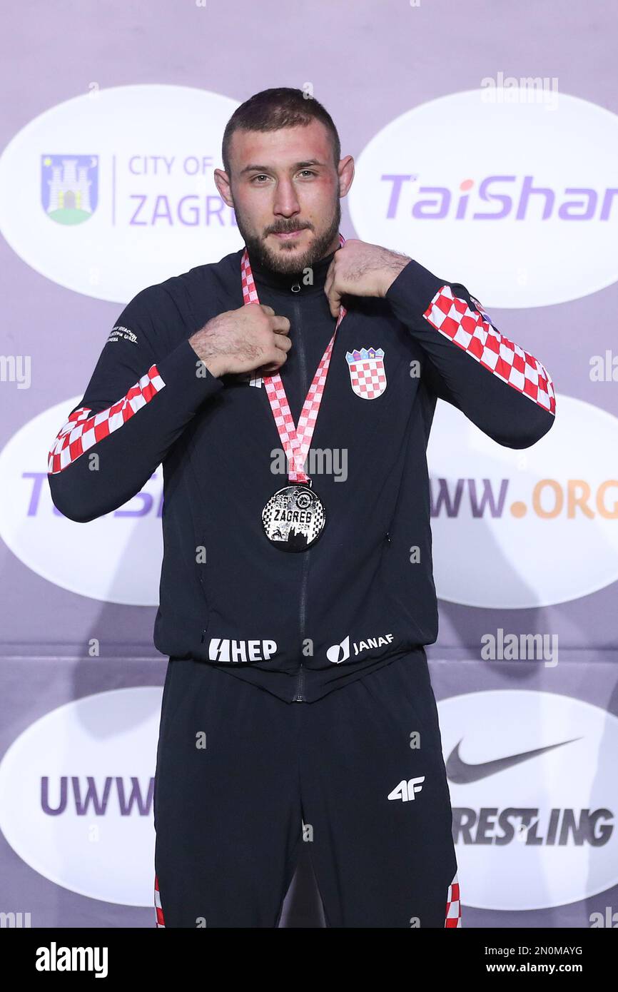 ZAGREB, CROATIA - FEBRUARY 05: Silver medalist Filip Sacic of Croatia ...