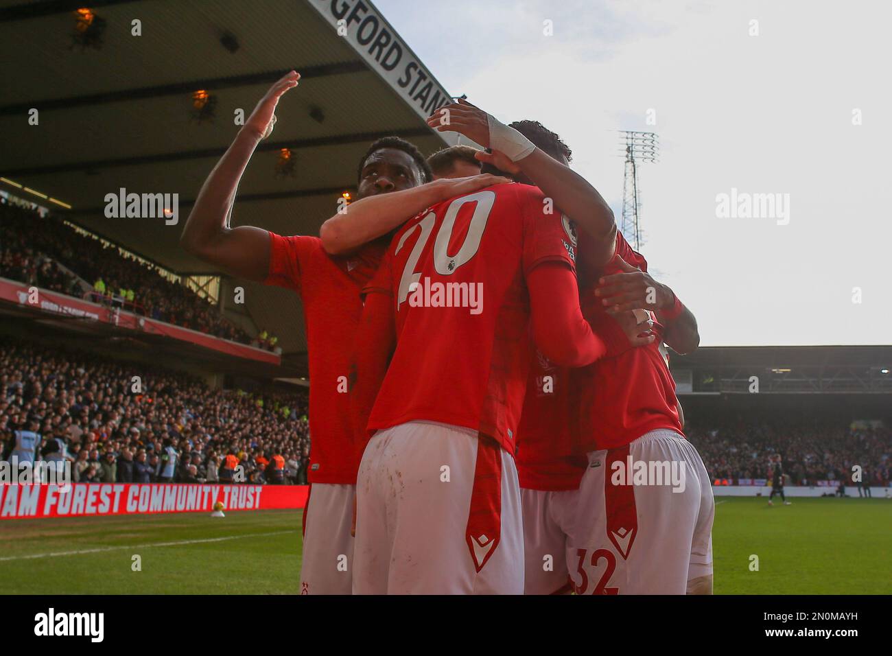 Brennan Johnson #20 of Nottingham Forest celebrates his goal to make it ...