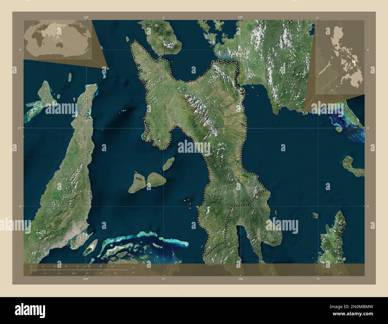 Leyte, province of Philippines. High resolution satellite map. Corner ...