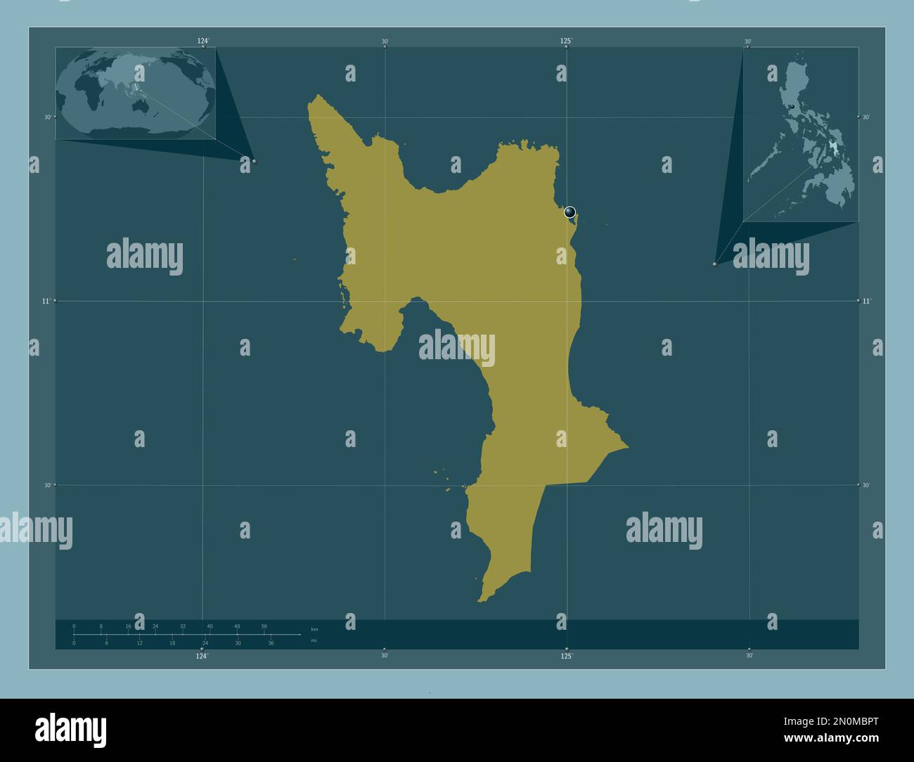 Leyte, province of Philippines. Solid color shape. Corner auxiliary ...