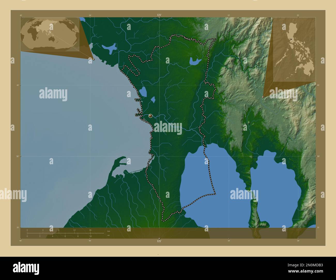 Metropolitan Manila, province of Philippines. Colored elevation map ...