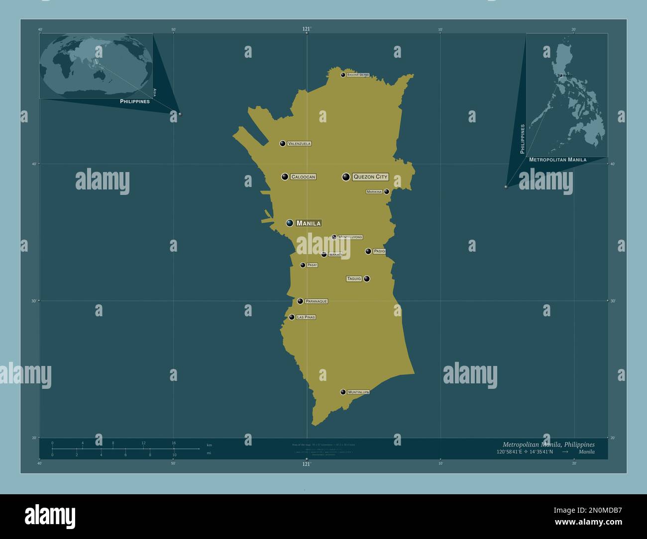Metropolitan Manila, province of Philippines. Solid color shape ...