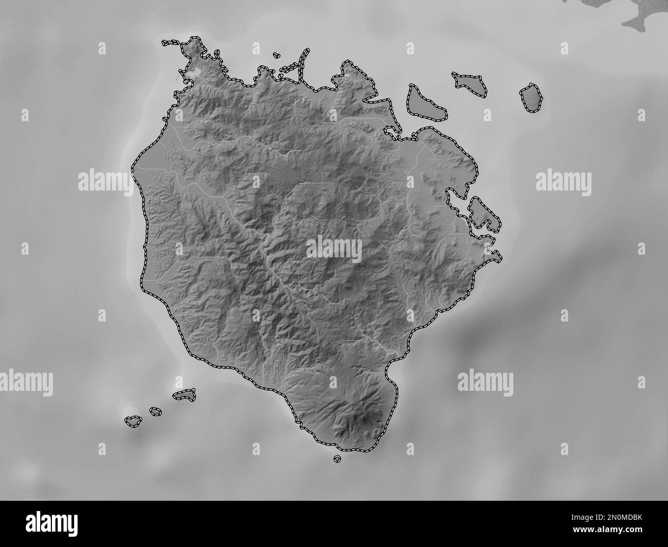 Marinduque, province of Philippines. Grayscale elevation map with lakes ...