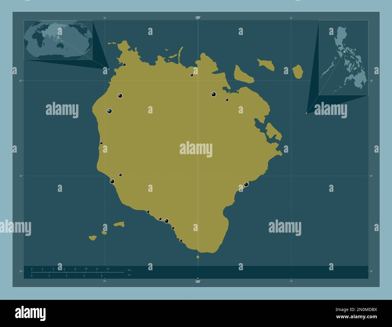 Marinduque, province of Philippines. Solid color shape. Locations of ...