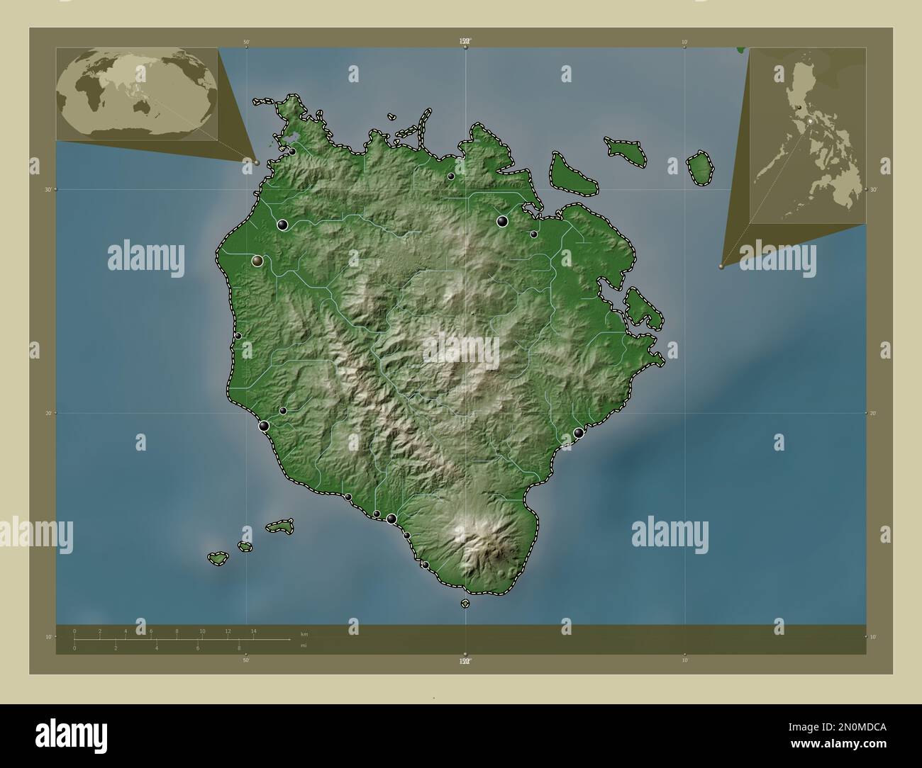 Marinduque, province of Philippines. Elevation map colored in wiki ...