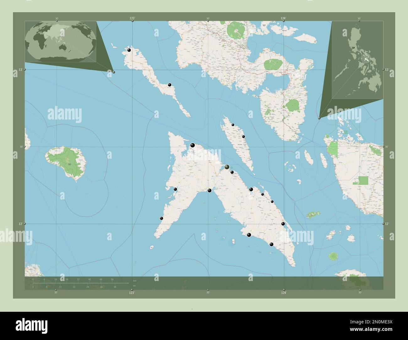 Masbate, province of Philippines. Open Street Map. Locations of major ...
