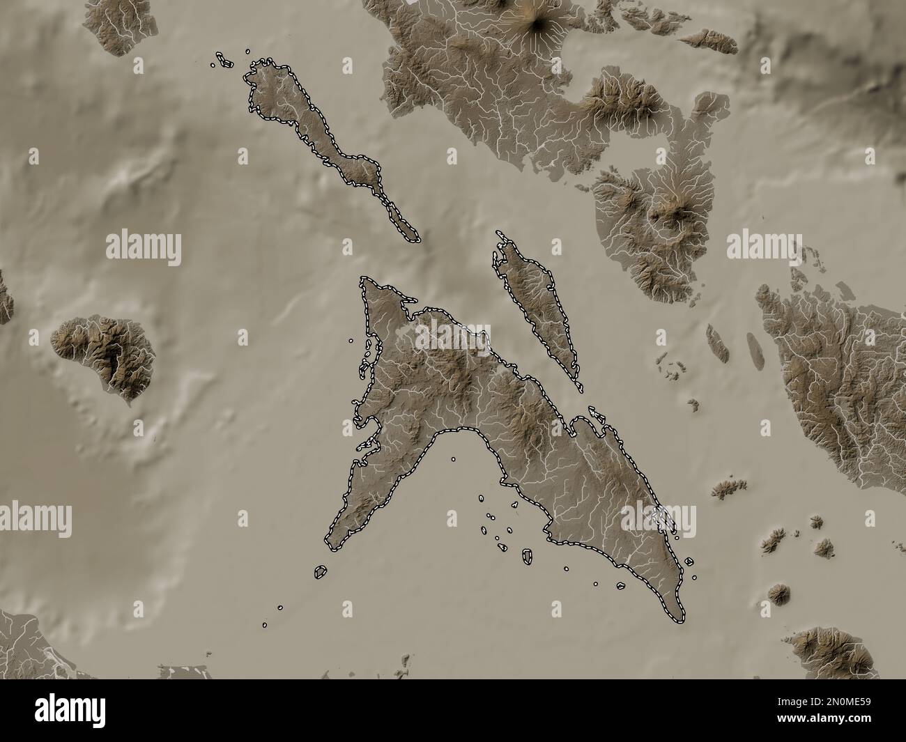 Masbate, province of Philippines. Elevation map colored in sepia tones ...