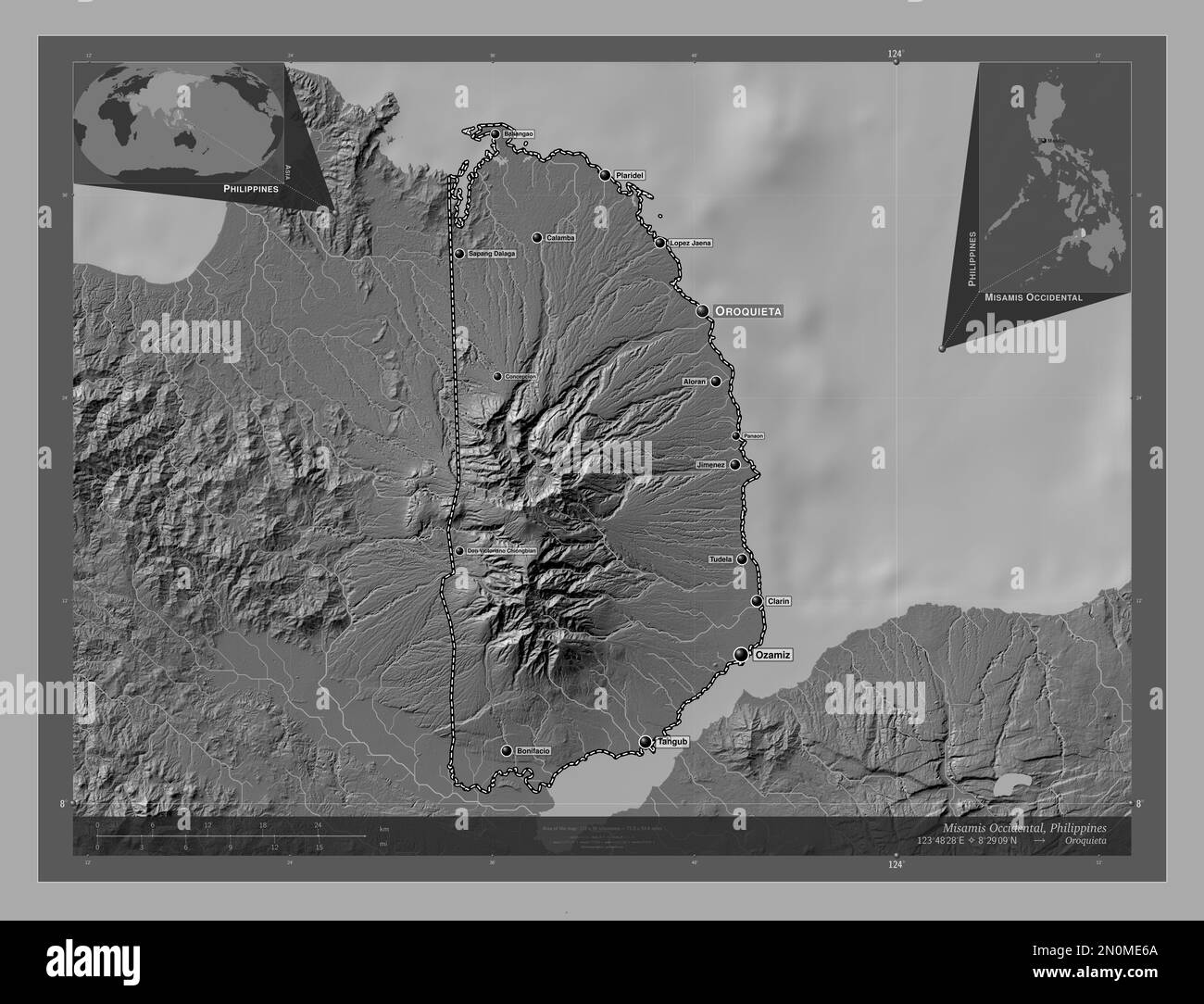 Misamis Occidental, province of Philippines. Bilevel elevation map with ...