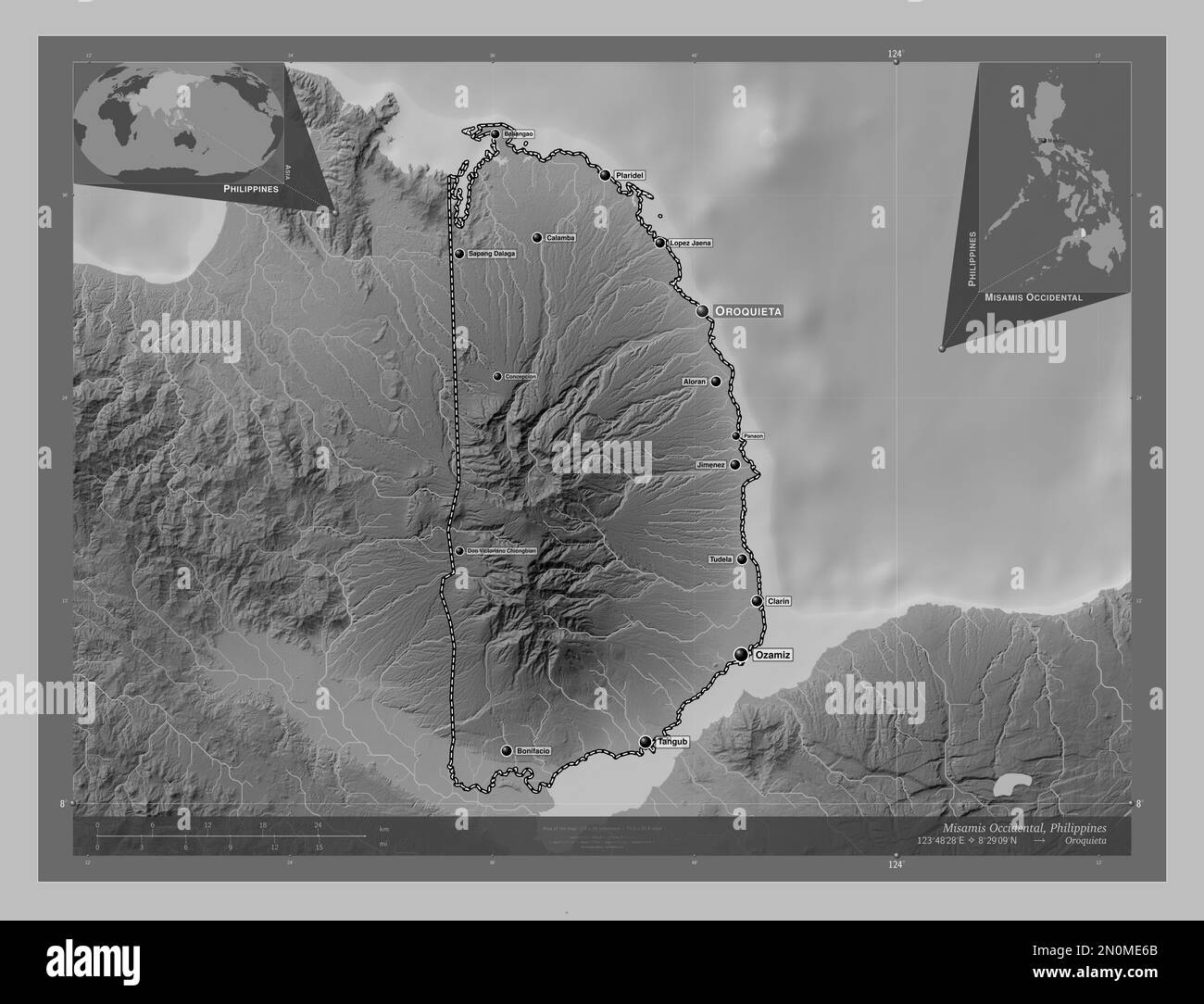 Misamis Occidental, province of Philippines. Grayscale elevation map ...