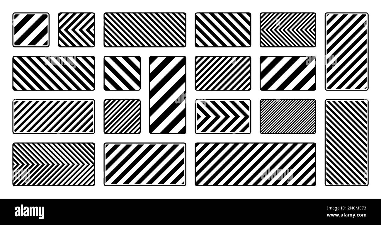 Various black warning signs with diagonal lines. Attention, danger or ...