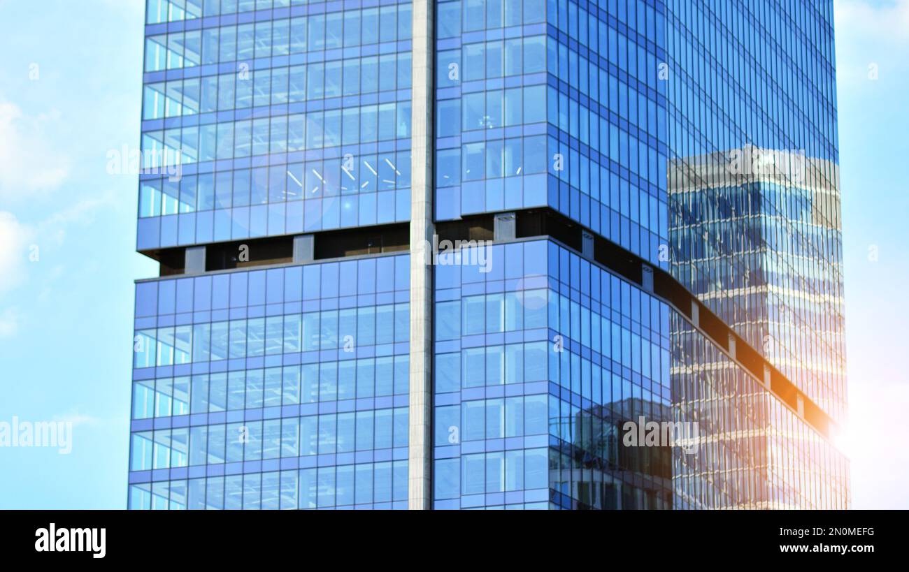 Downtown corporate business district architecture. Glass reflective ...