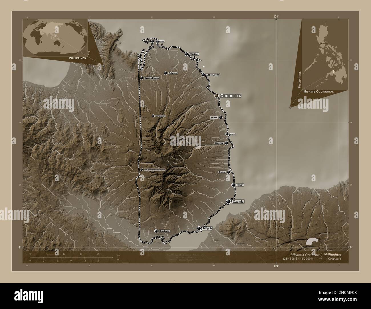 Misamis Occidental, province of Philippines. Elevation map colored in ...