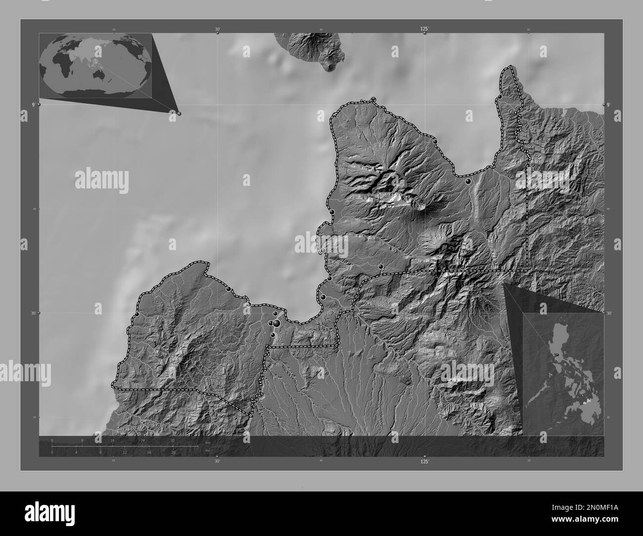 Misamis Oriental, province of Philippines. Bilevel elevation map with ...
