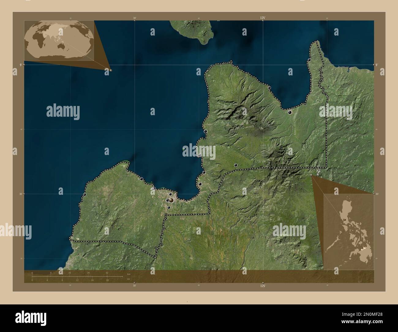 Misamis Oriental, province of Philippines. Low resolution satellite map ...