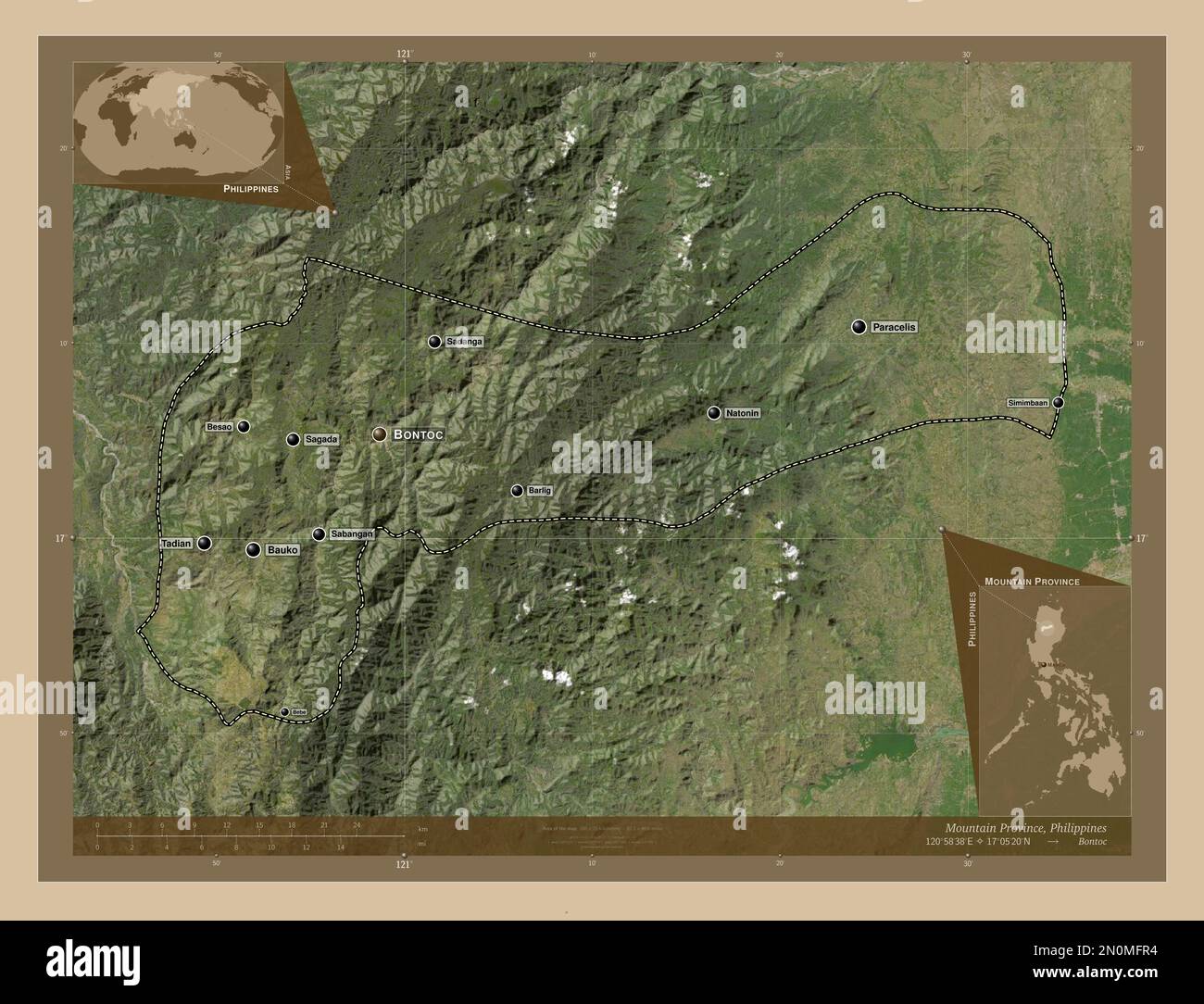 Mountain Province, province of Philippines. Low resolution satellite ...