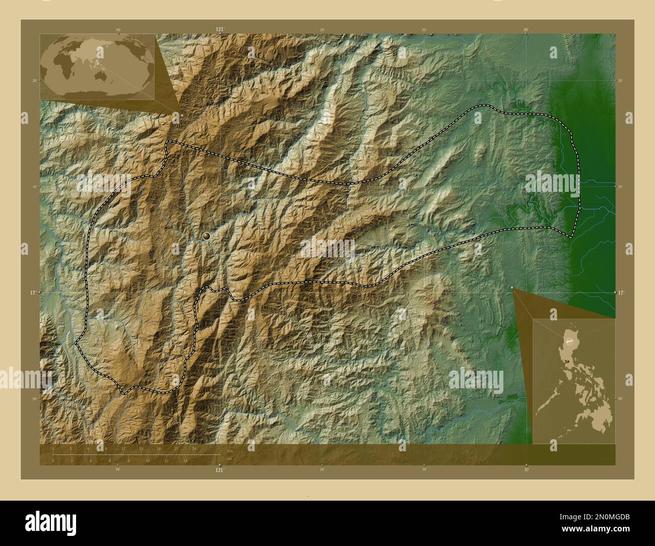 Mountain Province, province of Philippines. Colored elevation map with ...
