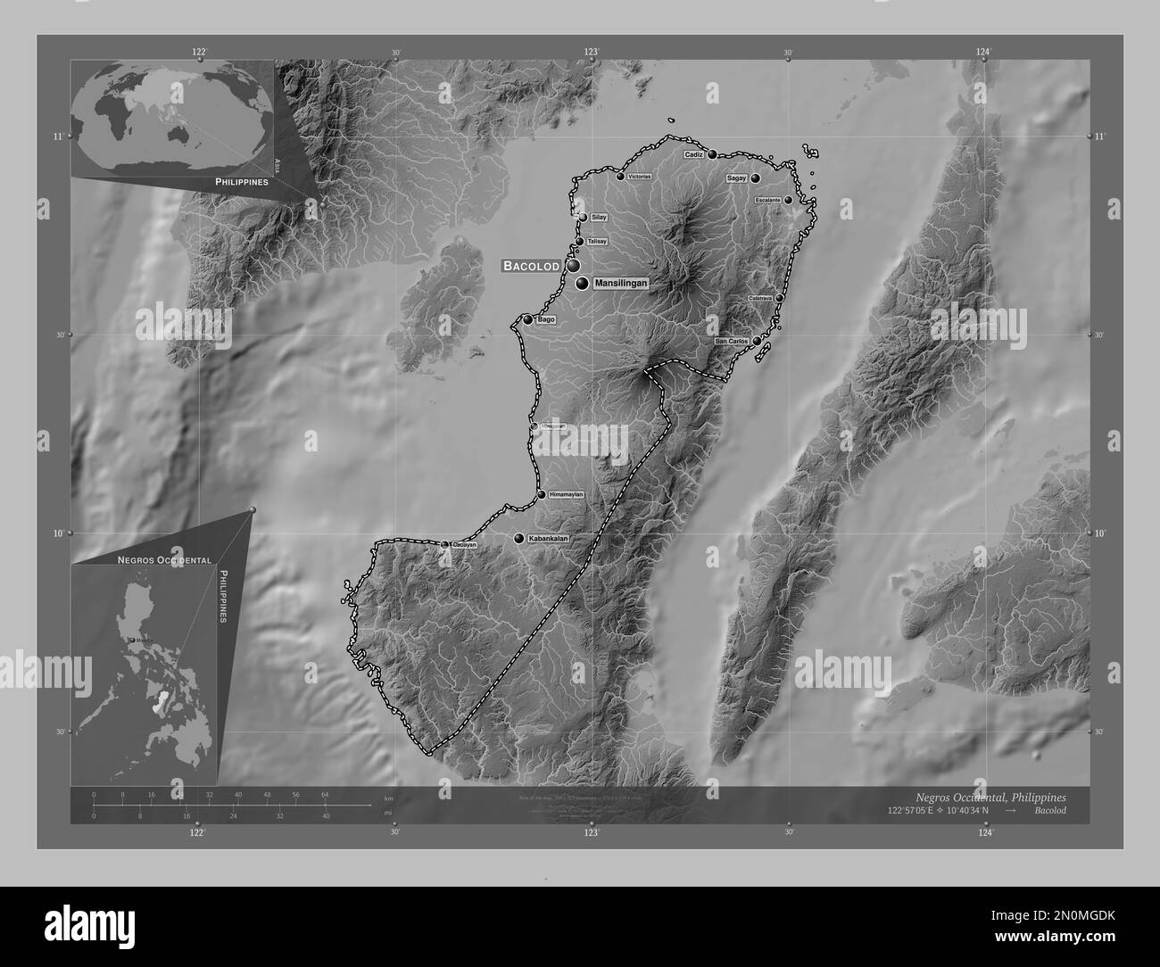 Negros Occidental, province of Philippines. Grayscale elevation map ...