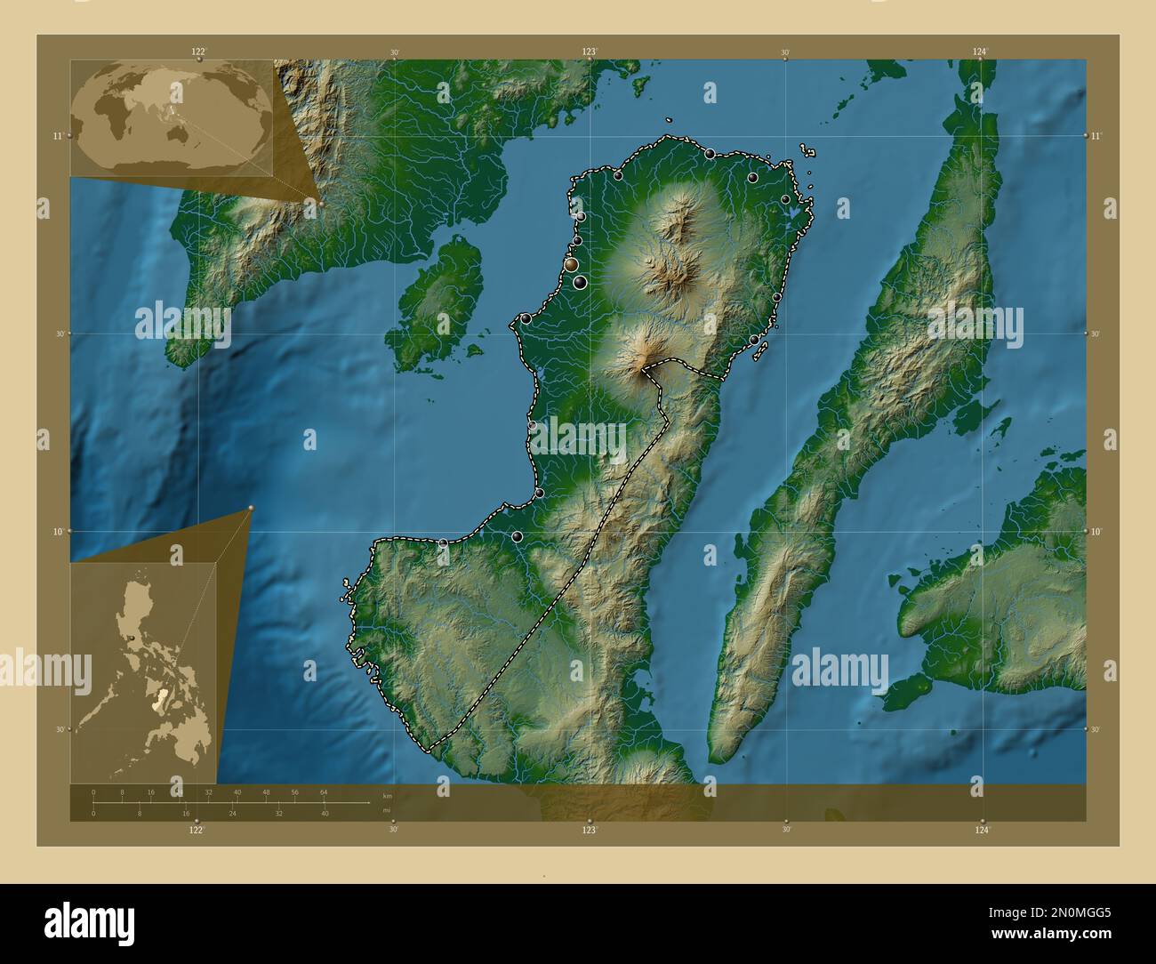 Negros Occidental, province of Philippines. Colored elevation map with ...