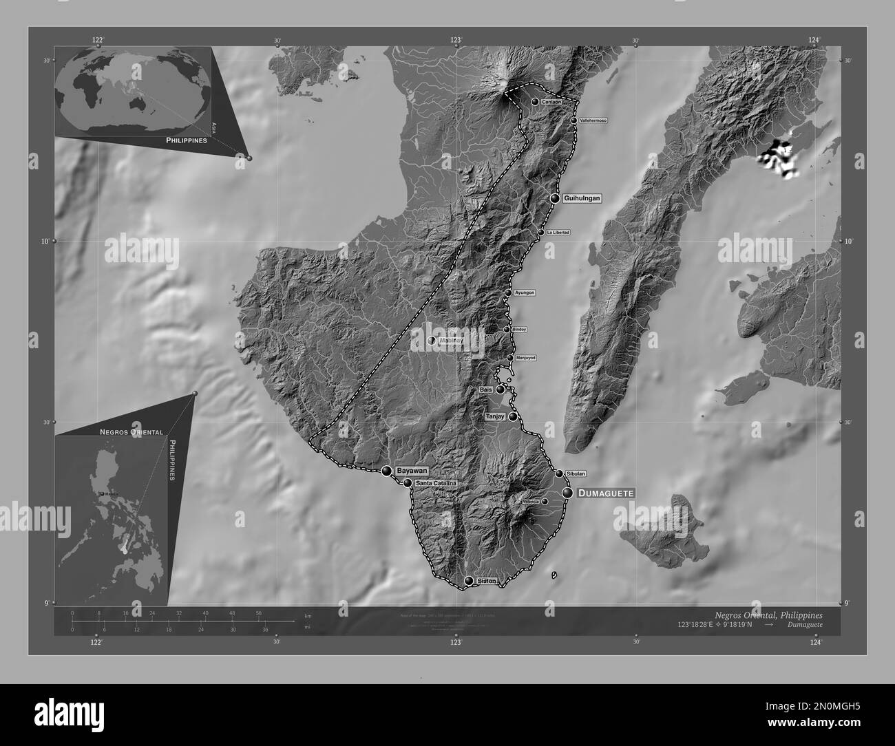 Negros Oriental, province of Philippines. Bilevel elevation map with ...