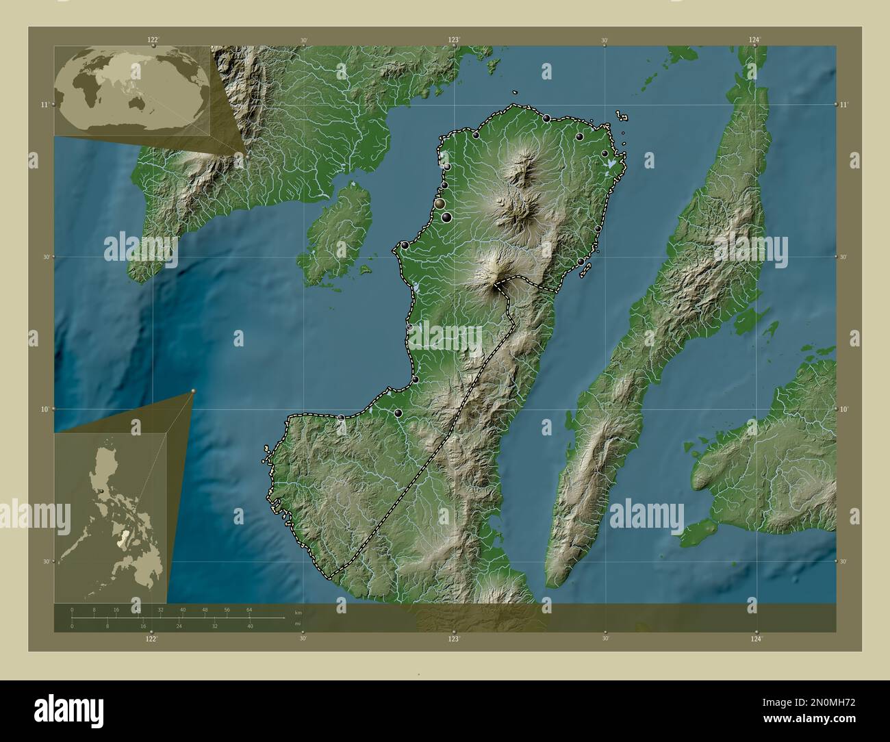 Negros Occidental, province of Philippines. Elevation map colored in ...