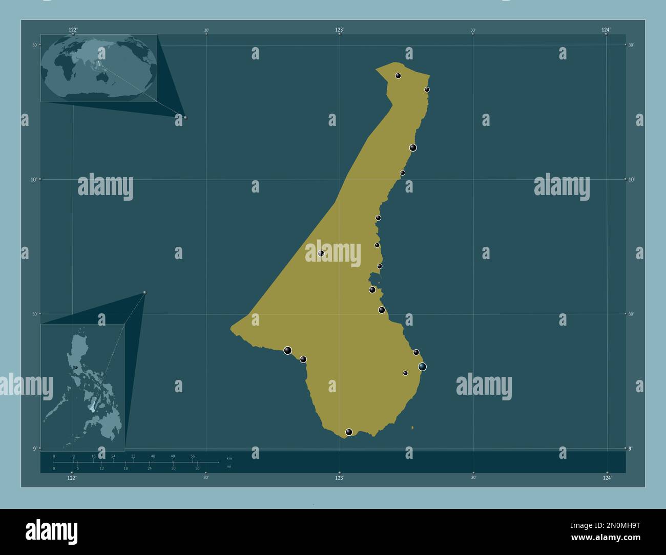 Negros Oriental, province of Philippines. Solid color shape. Locations ...