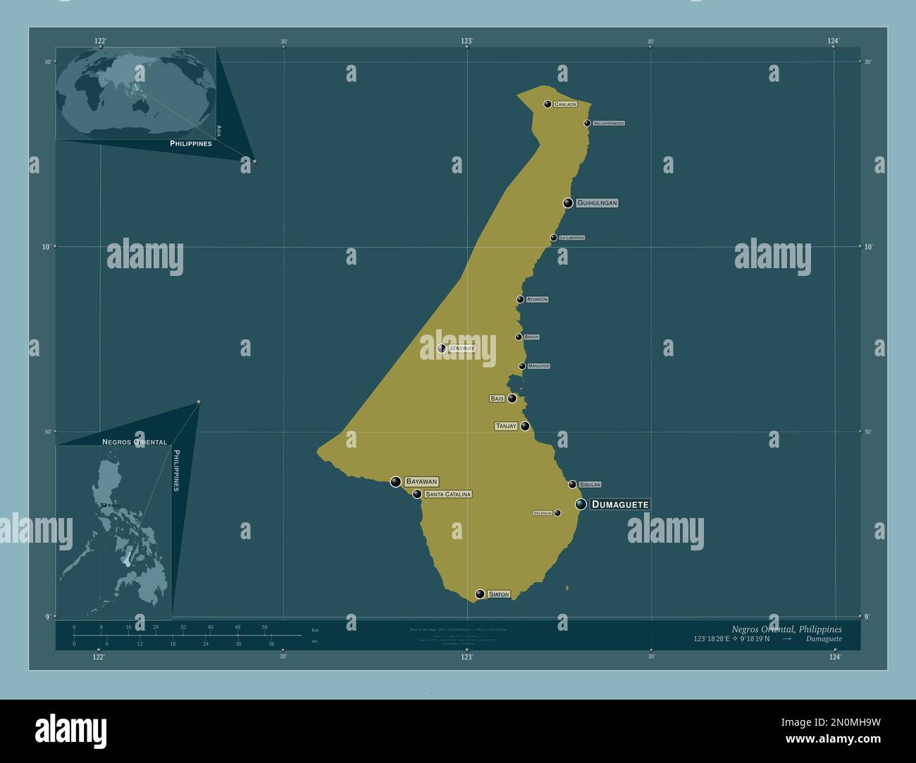 Negros Oriental, province of Philippines. Solid color shape. Locations ...