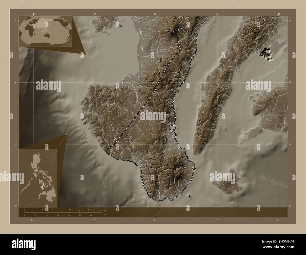 Negros Oriental, province of Philippines. Elevation map colored in ...