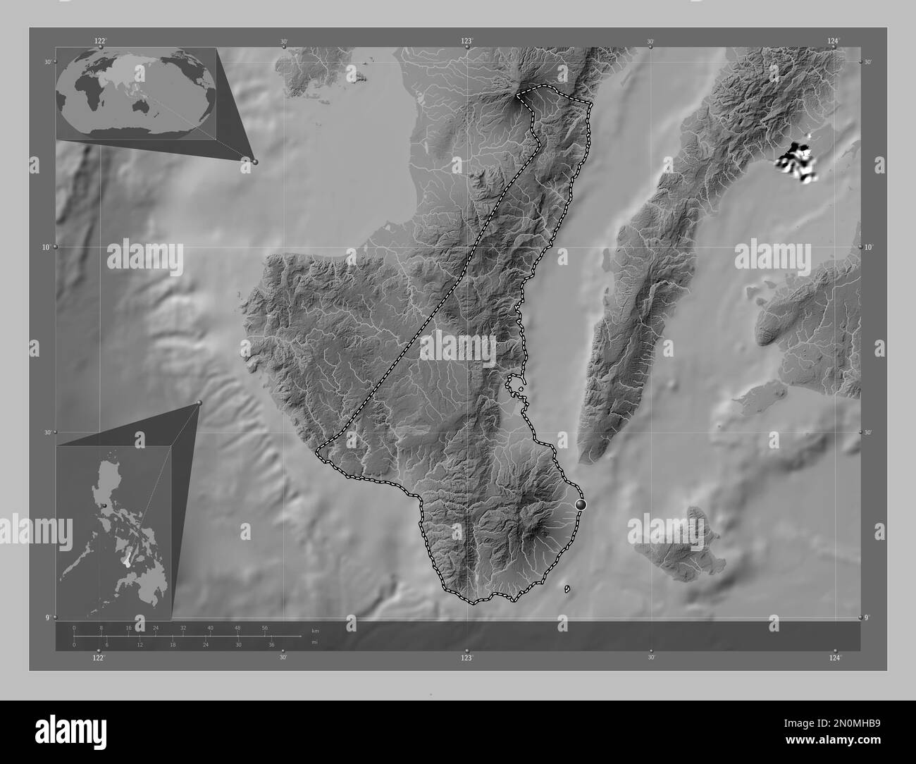 Negros Oriental, province of Philippines. Grayscale elevation map with ...