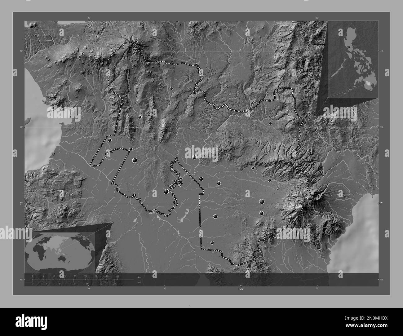 North Cotabato, province of Philippines. Bilevel elevation map with ...