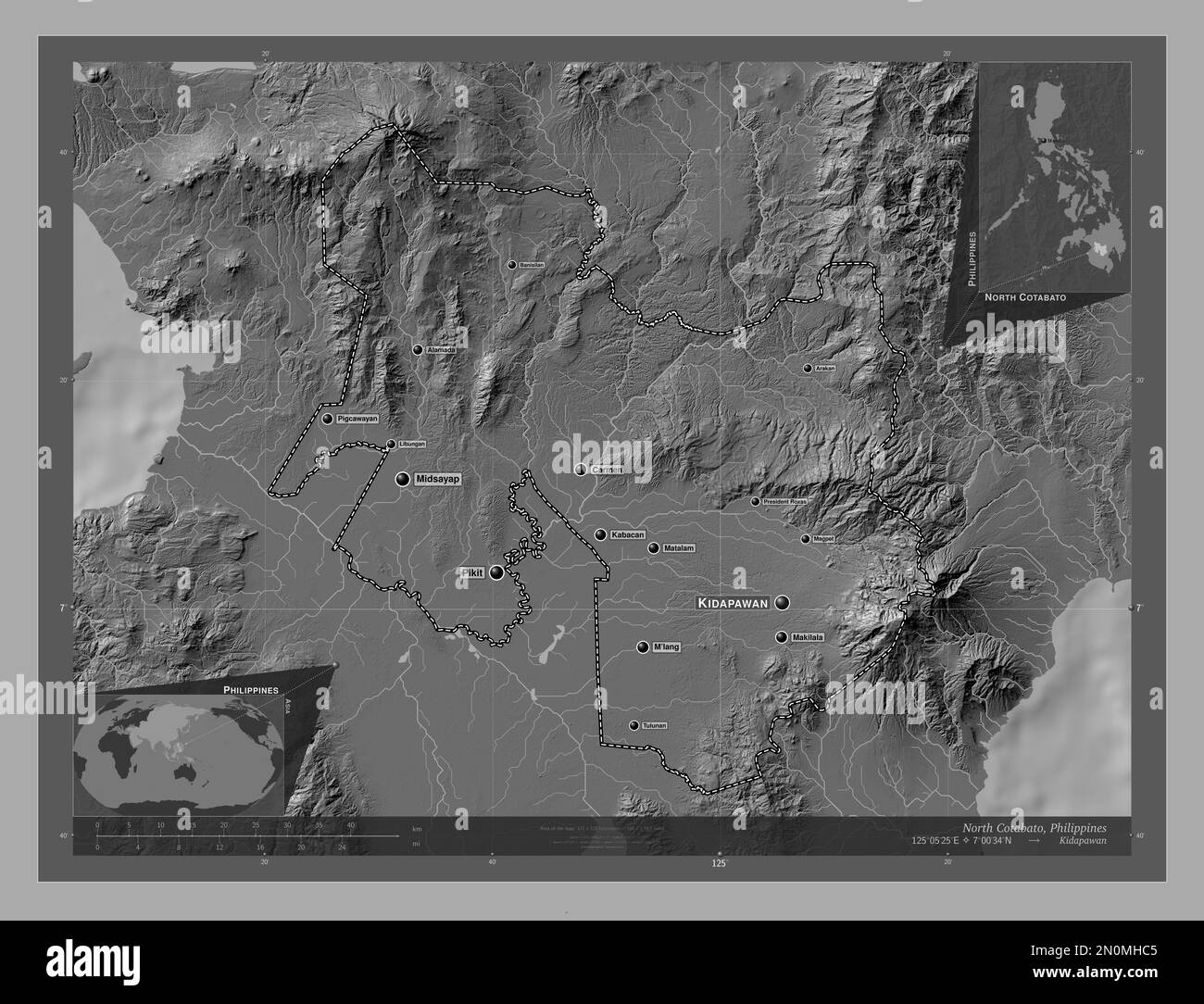 North Cotabato, province of Philippines. Bilevel elevation map with ...