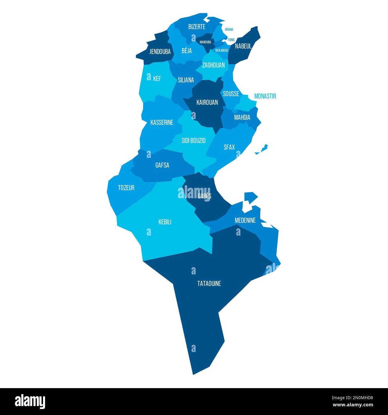 Tunisia political map of administrative divisions - governorates. Flat ...