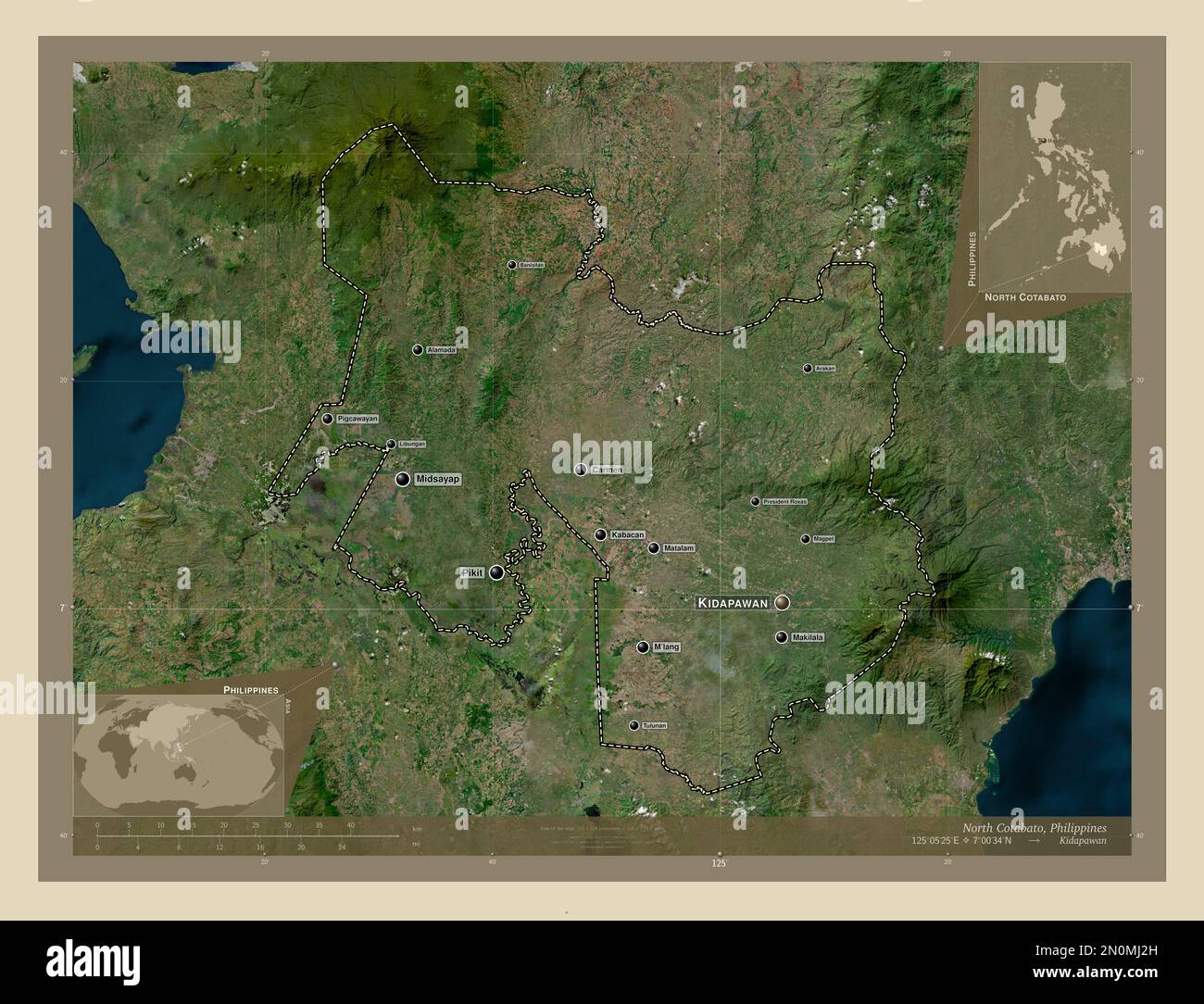 North Cotabato, province of Philippines. High resolution satellite map ...