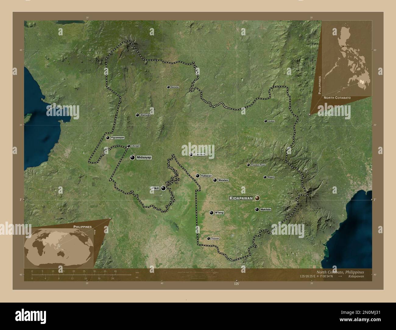 North Cotabato, province of Philippines. Low resolution satellite map ...