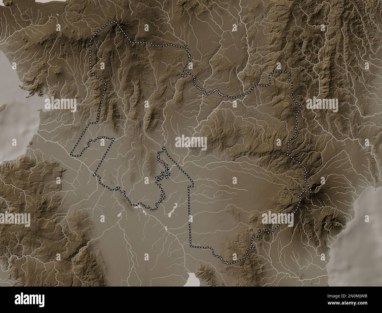 North Cotabato, province of Philippines. Elevation map colored in sepia ...