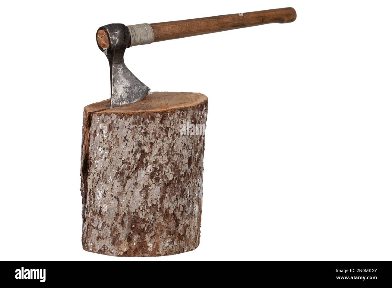 antique axe with wooden handle in wood log on white background Stock ...
