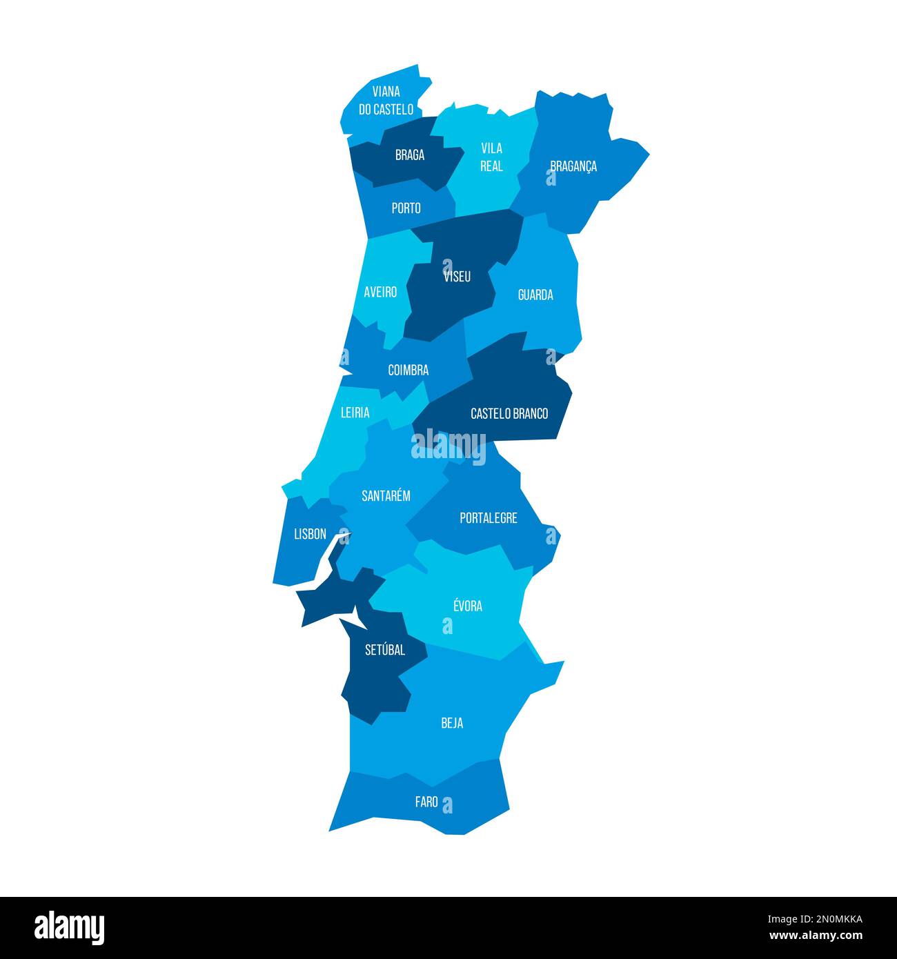 Portugal political map of administrative divisions - districts. Flat ...