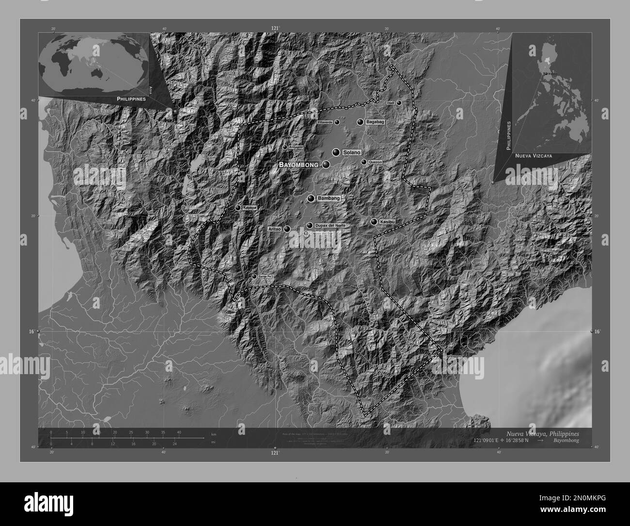 Nueva Vizcaya, province of Philippines. Bilevel elevation map with ...