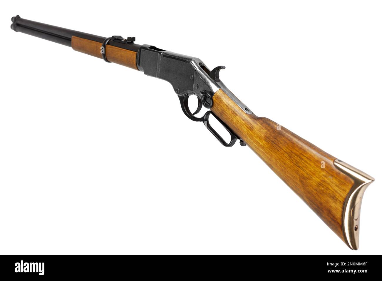 Wild west period Winchester lever-action repeating rifle isolated on ...
