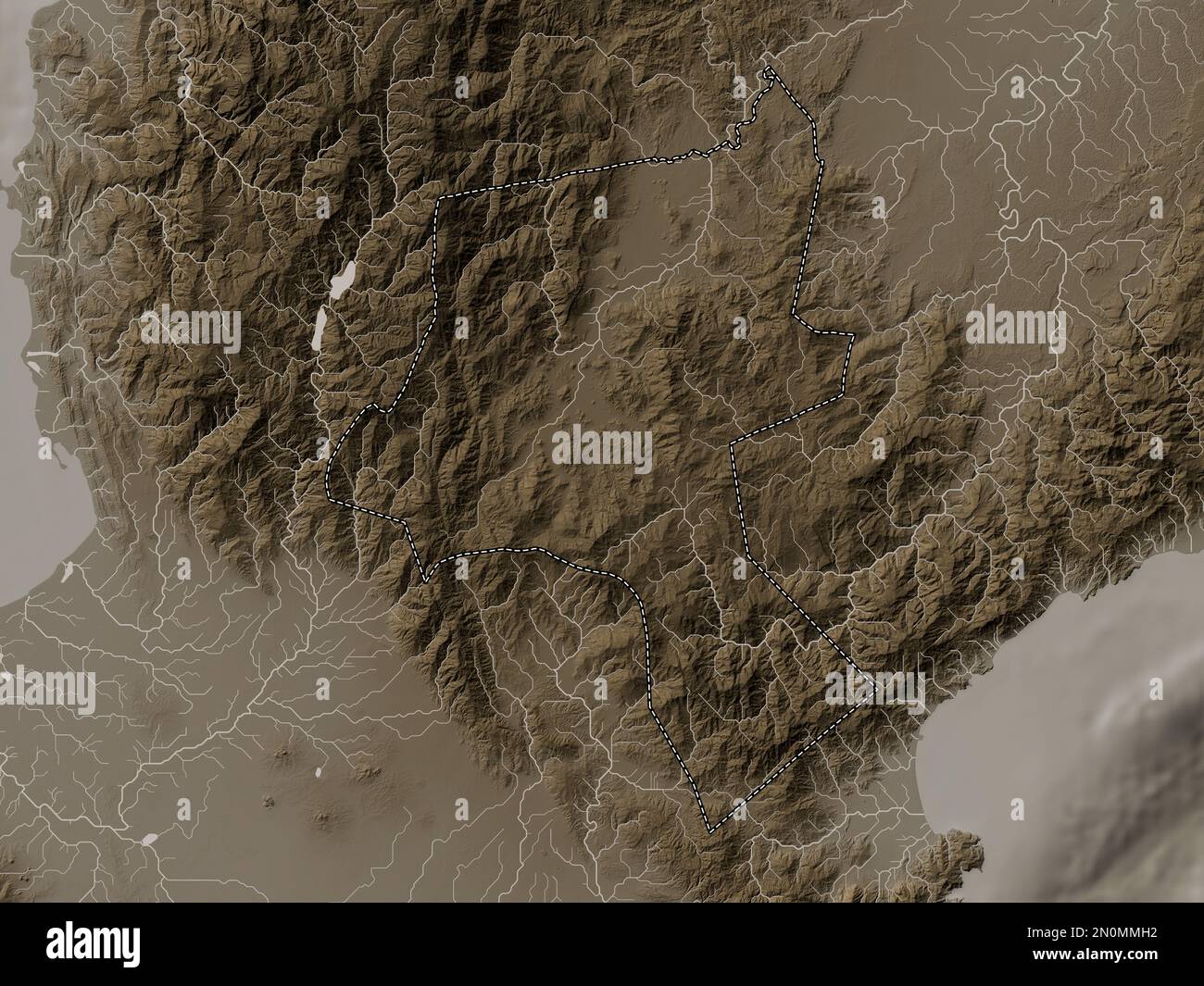 Nueva Vizcaya, province of Philippines. Elevation map colored in sepia ...