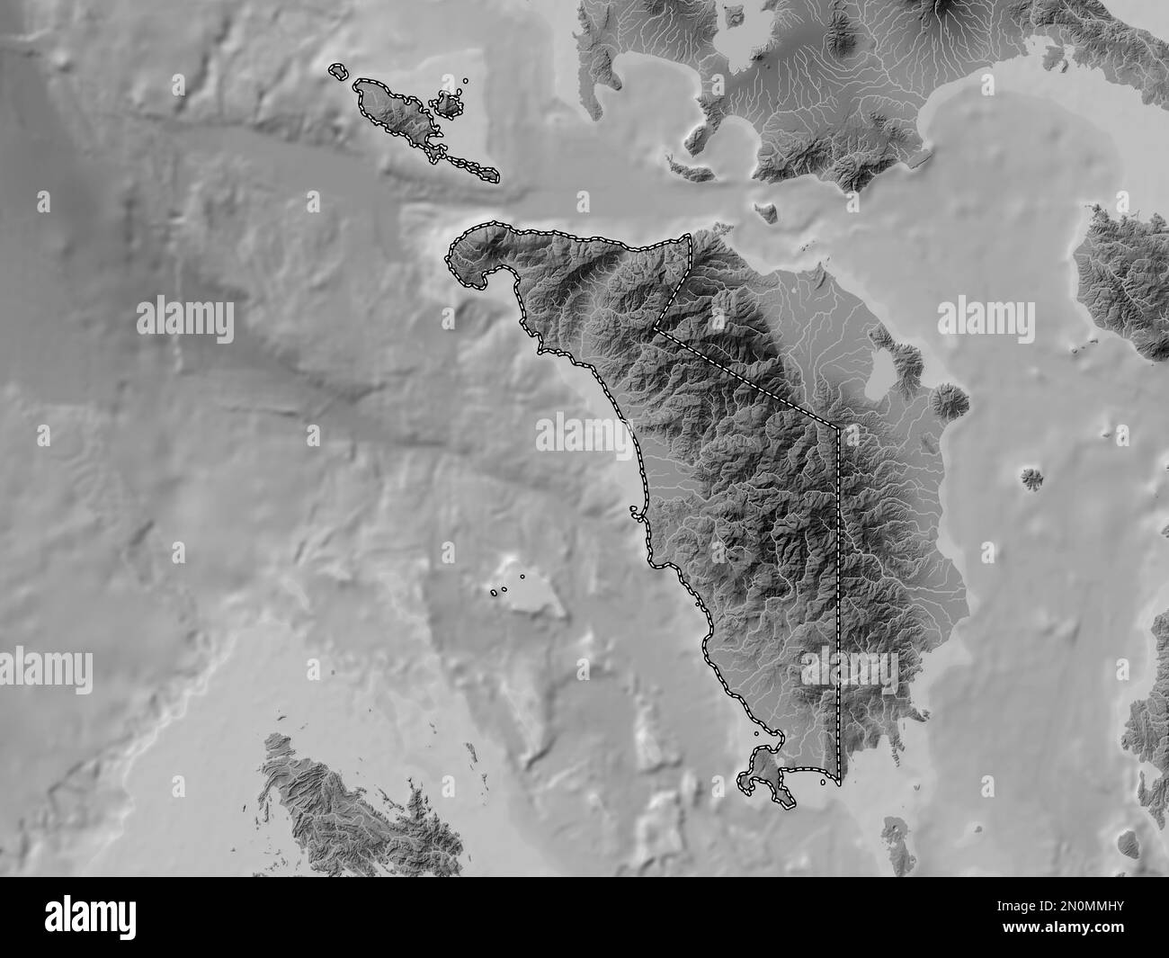 Occidental Mindoro, province of Philippines. Grayscale elevation map ...