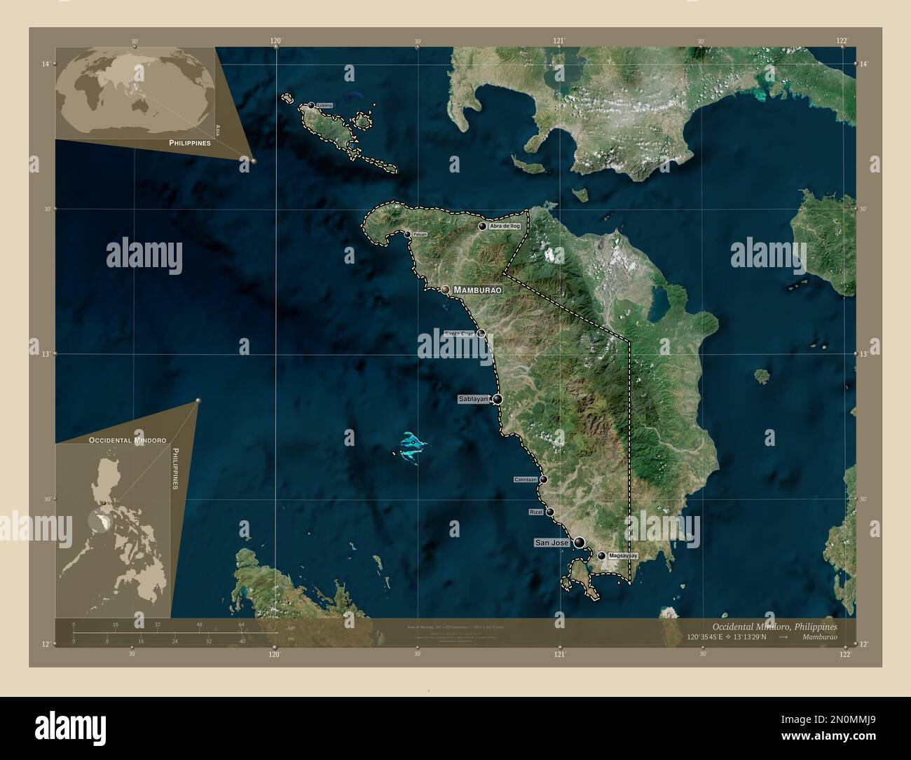 Occidental Mindoro, province of Philippines. High resolution satellite ...
