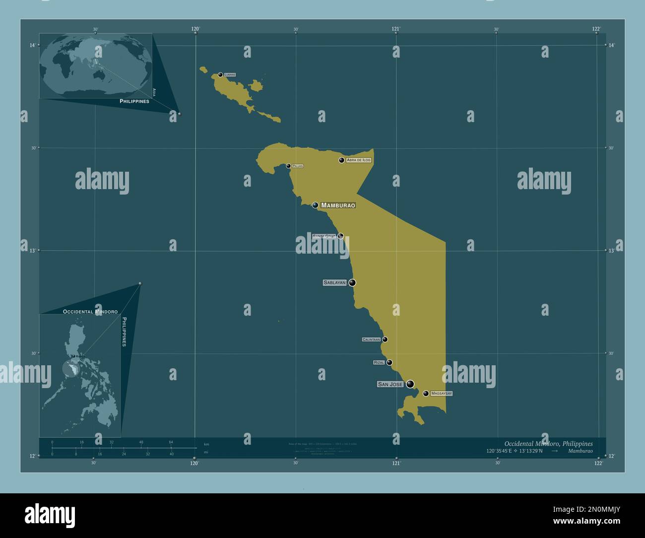 Occidental Mindoro, province of Philippines. Solid color shape ...