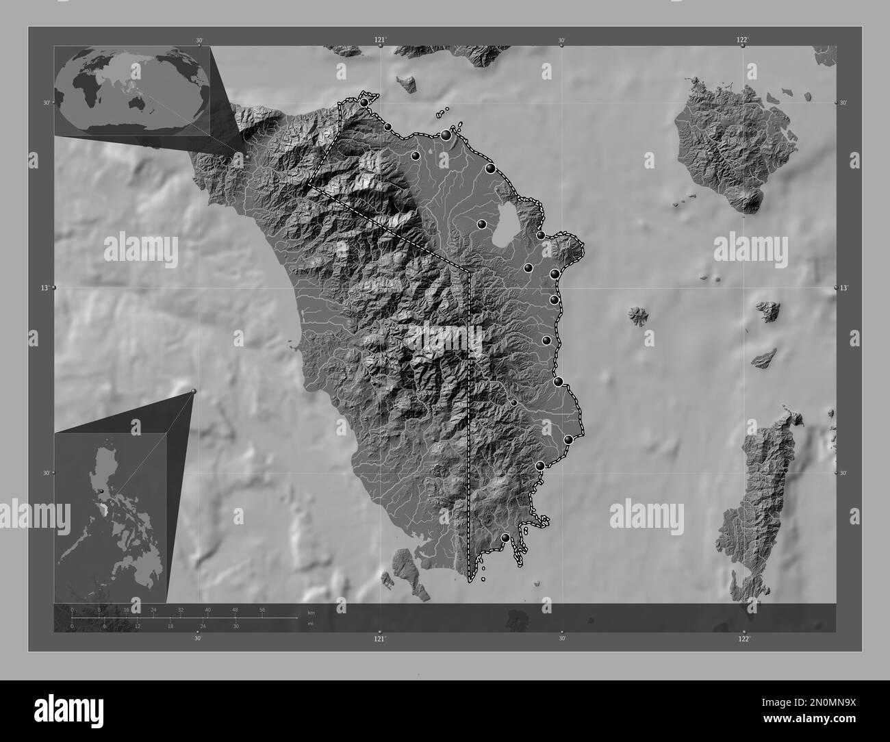 Oriental Mindoro, province of Philippines. Bilevel elevation map with ...
