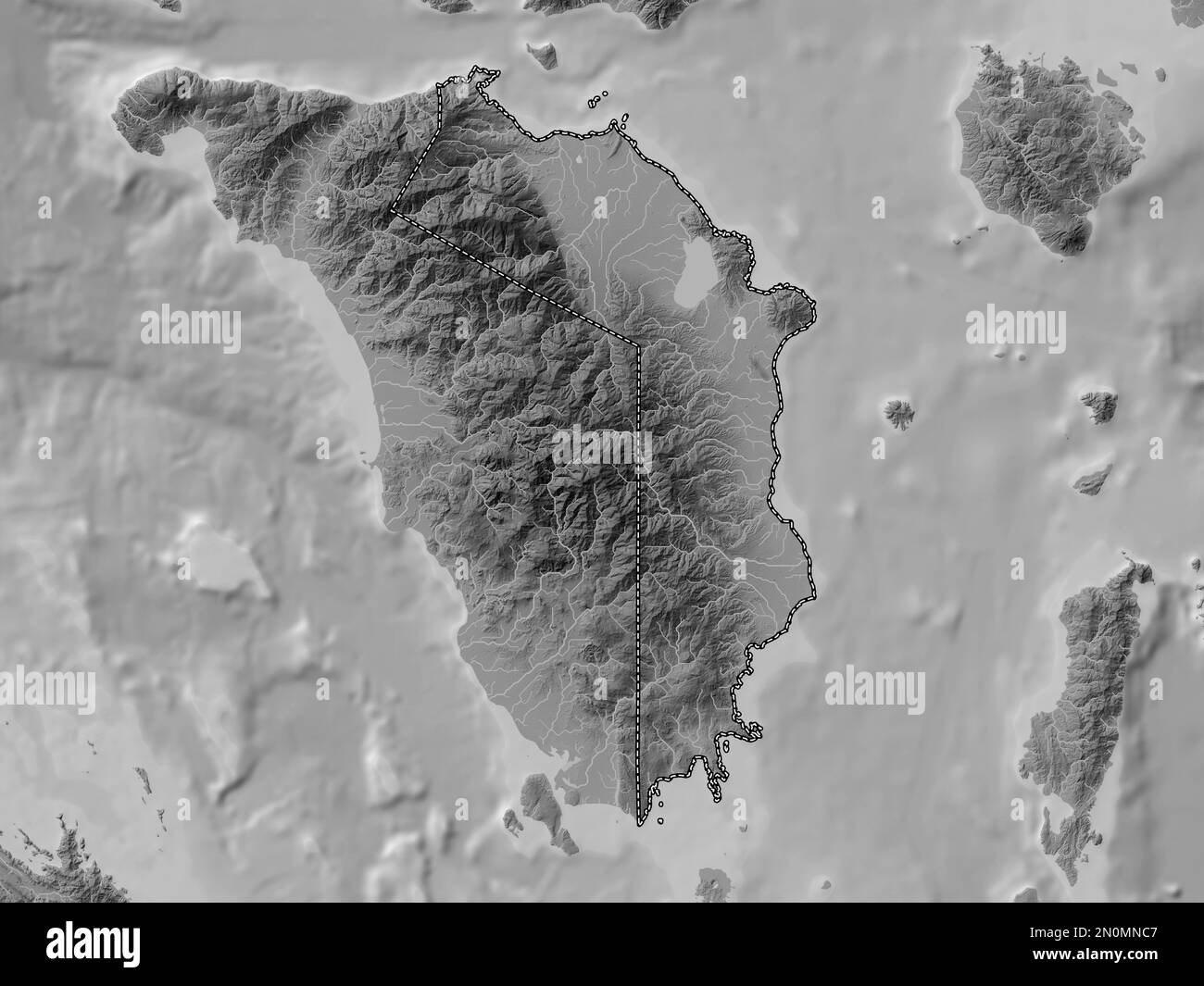 Oriental Mindoro, province of Philippines. Grayscale elevation map with ...