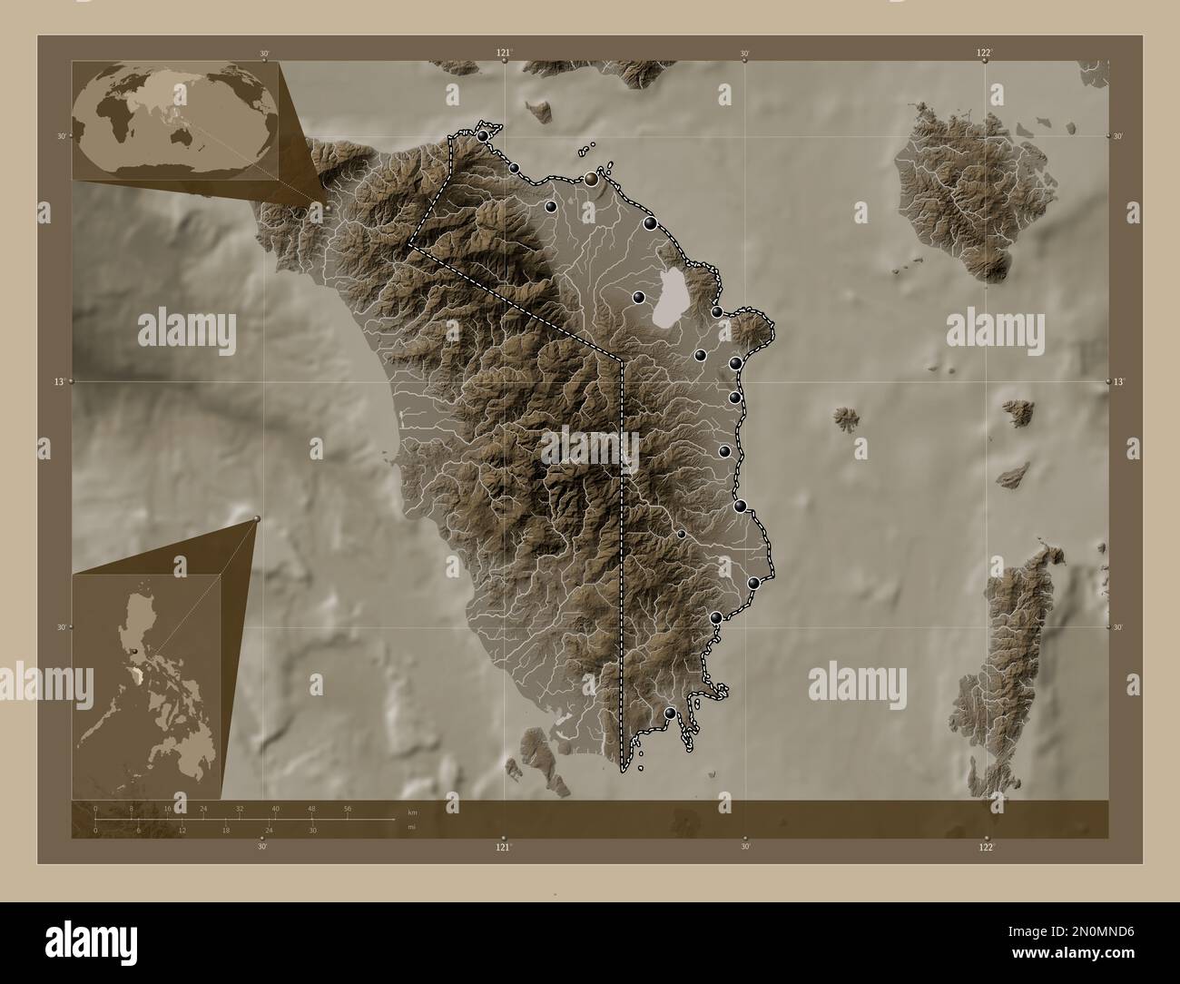 Oriental Mindoro, province of Philippines. Elevation map colored in ...